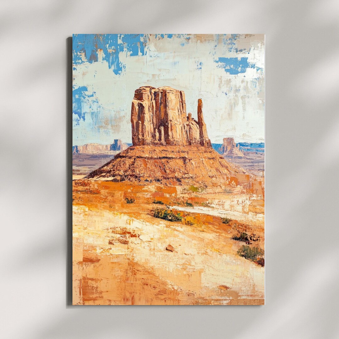 Echoes of Monument Valley – Textured Beige Oil Painting of the American ...