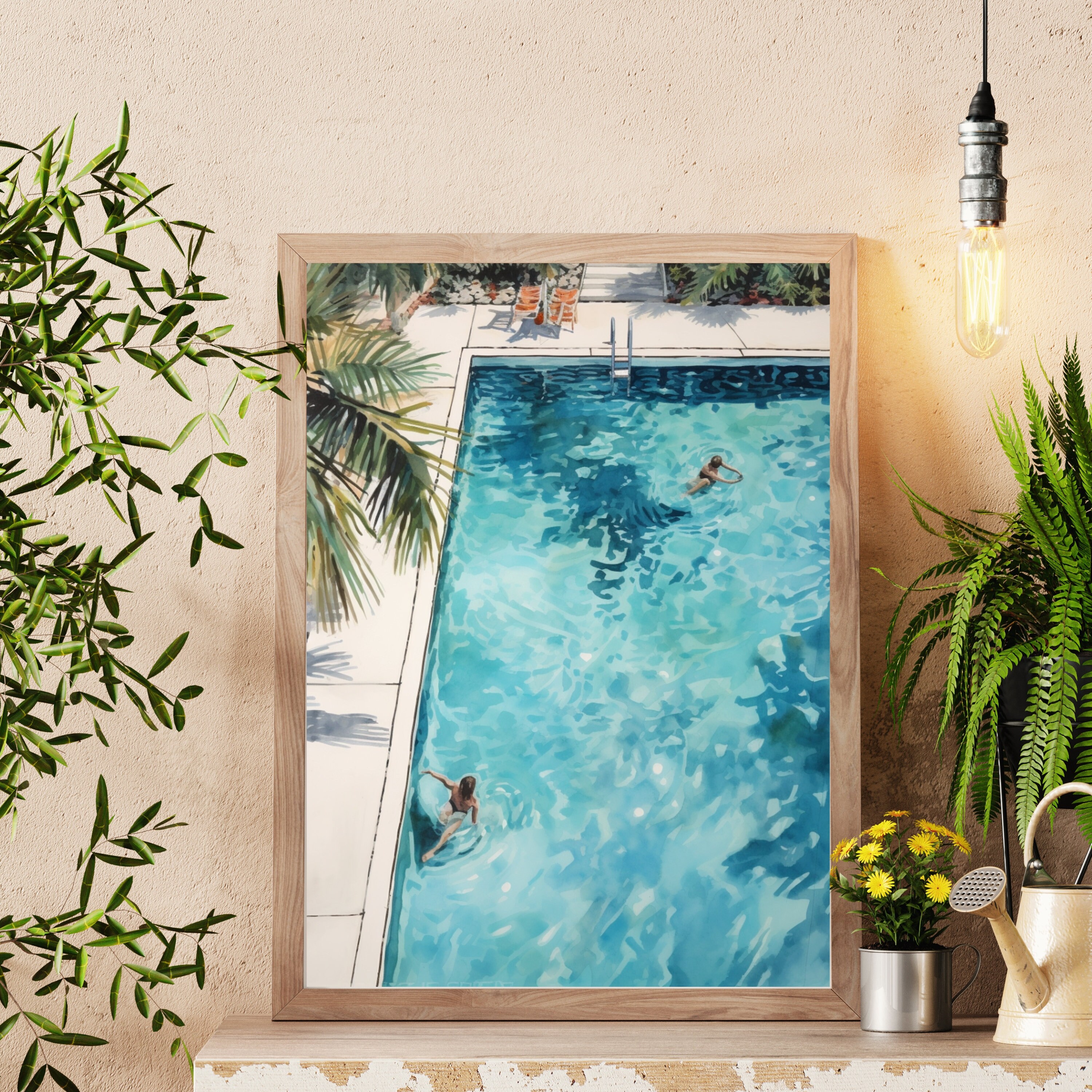 Swimming Pool Art Tranquil Pool Painting With Reflecting Water Palm ...