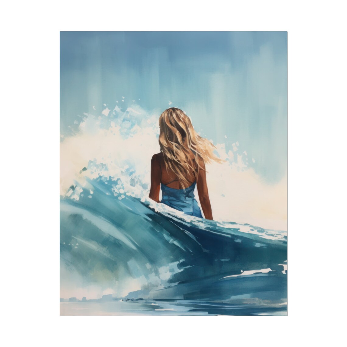 Blonde Surfer Girl | Summer Ocean Wall Art | Watercolor Beach Painting ...
