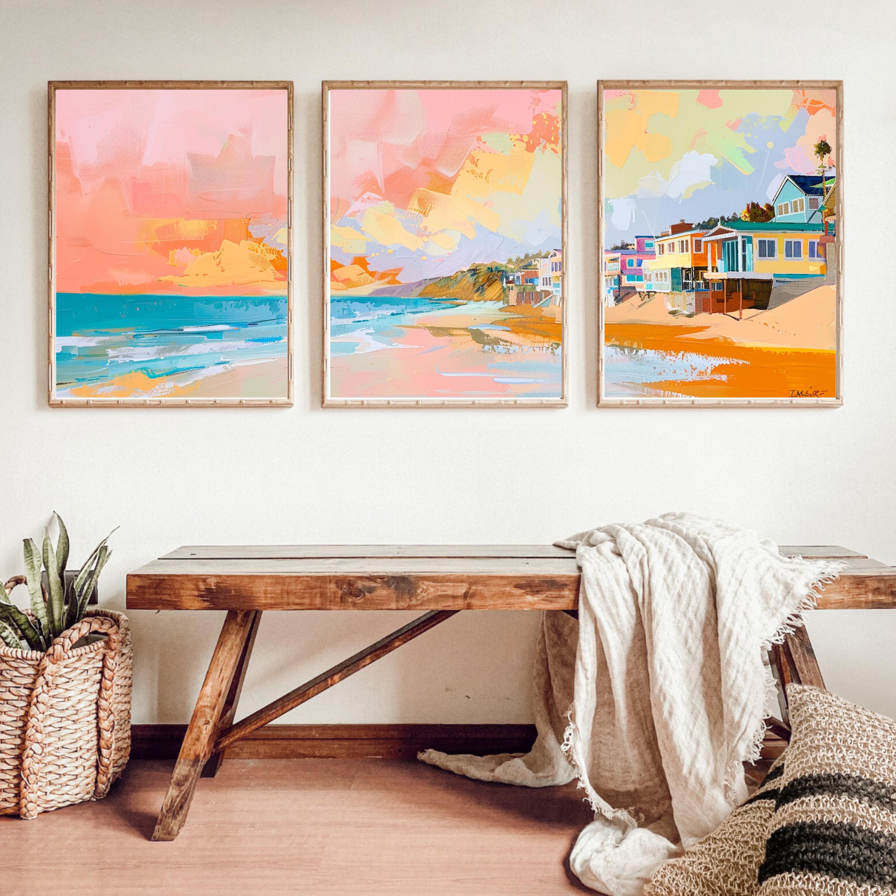 Malibu Beach at Sunset | Above the Sofa Trio Poster Set - Coastal Vibes ...