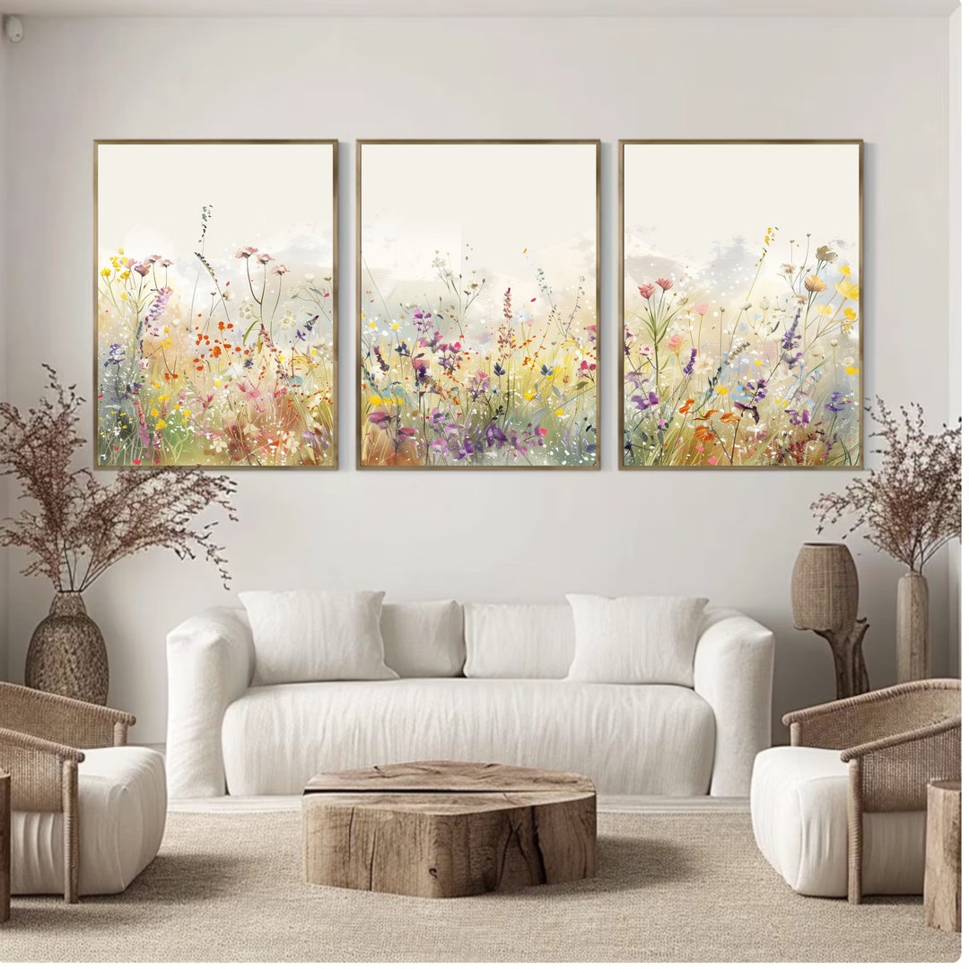 Boho Chic Wildflower Field Poster Set of 3 - Watercolor Floral Wall Art ...