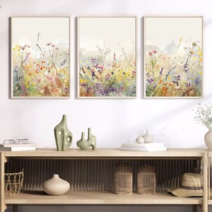 Boho Chic Wildflower Field Poster Set of 3 - Watercolor Floral Wall Art ...