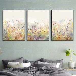 Boho Chic Wildflower Field Poster Set of 3 - Watercolor Floral Wall Art ...