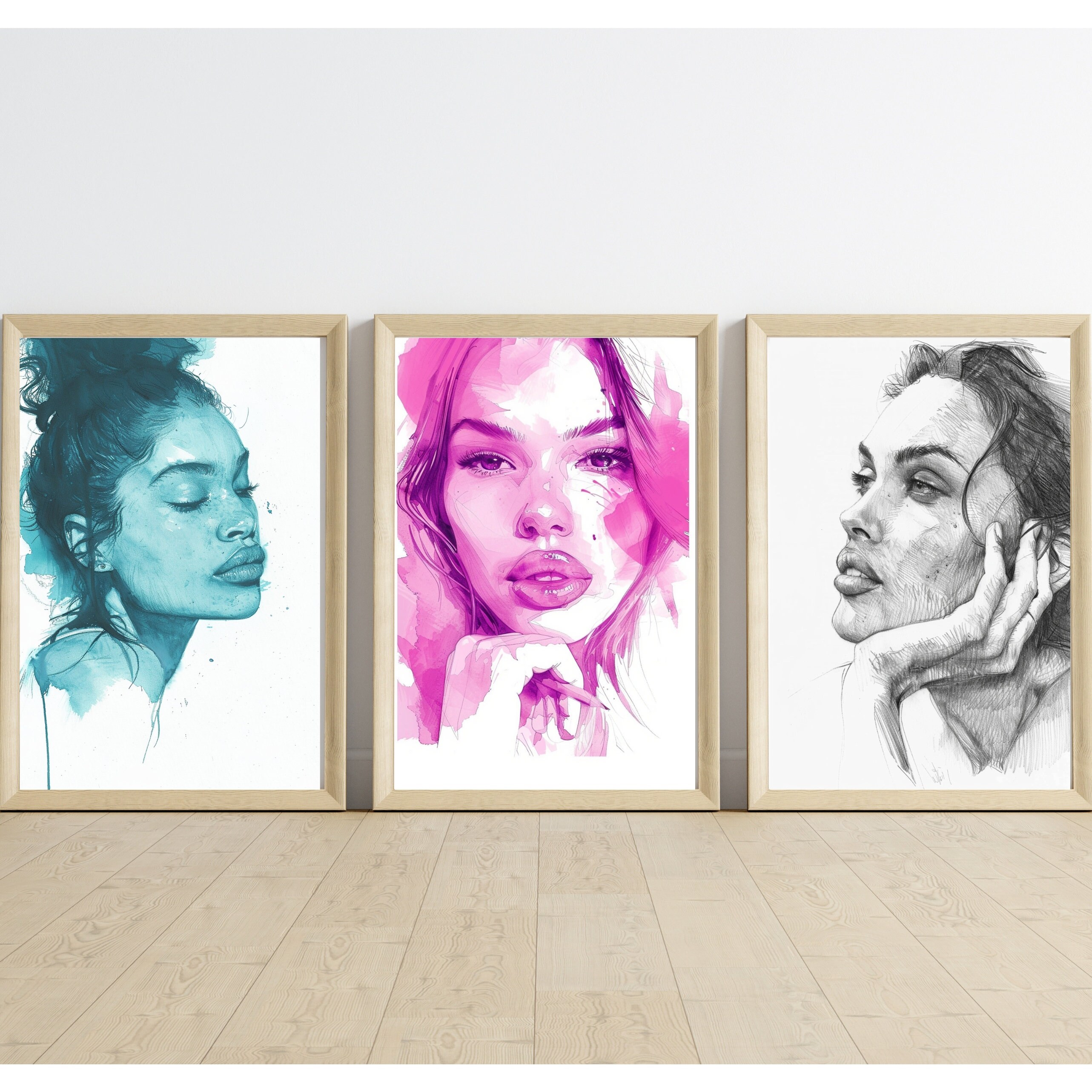Female Face One Line Drawing Printable Sensual Women Set Of 3 Digital