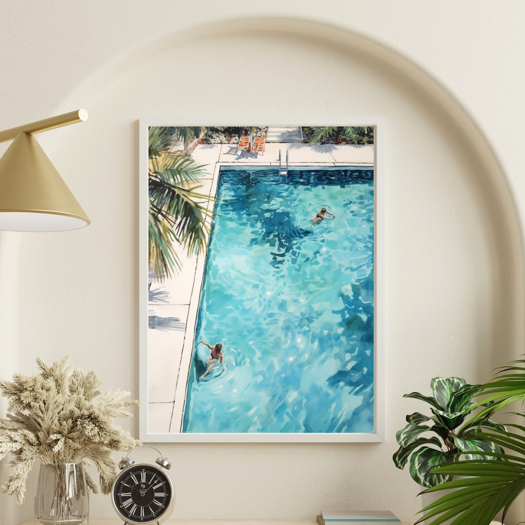 Swimming Pool Art | Tranquil Pool Painting With Reflecting Water | Palm ...