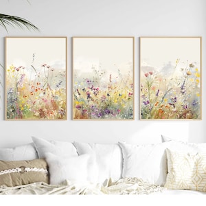Boho Chic Wildflower Field Poster Set of 3 - Watercolor Floral Wall Art ...