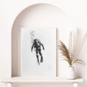 Deep Sea Diver Pencil Drawing – Minimalist Ocean Exploration Art - Etsy