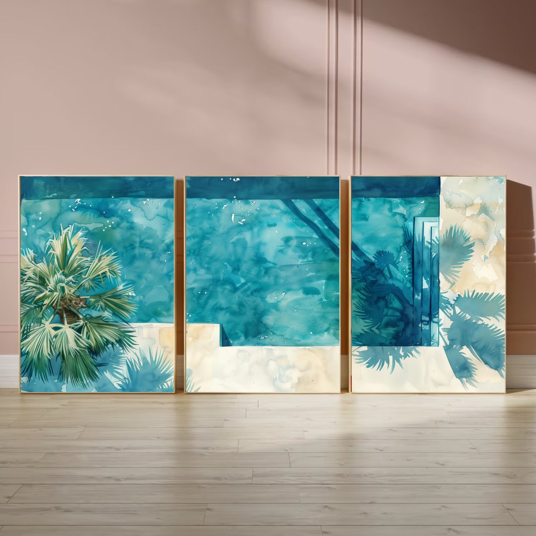 Palm Springs Vibes Pool Poster Set of 3 - Watercolor Art Prints - Mid ...