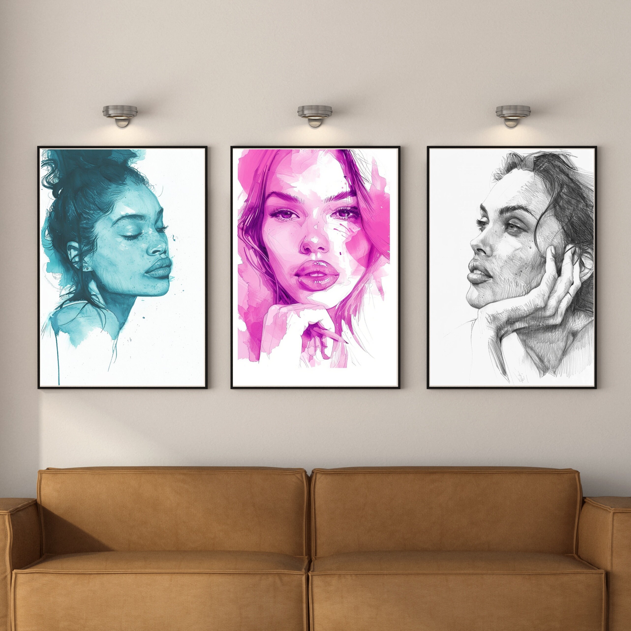 FEMALE FACE One Line Drawing PRINTABLE Sensual Women Set of 3 Digital ...