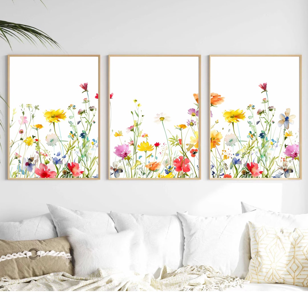 Yellow Flower Field Poster Set of 3 - Bright Floral Watercolor Art ...