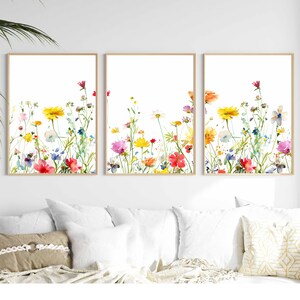 Boho Chic Wildflower Field Poster Set of 3 Watercolor Floral Wall Art ...