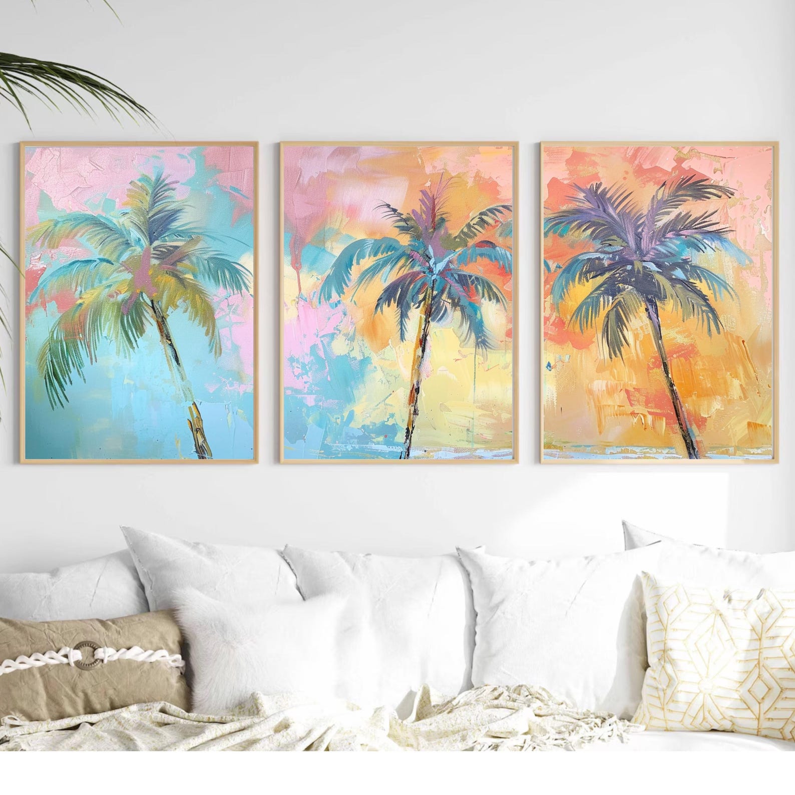 Modern Funky Palm Tree Set of Three - Tropical Serenity: Pastel Palm ...