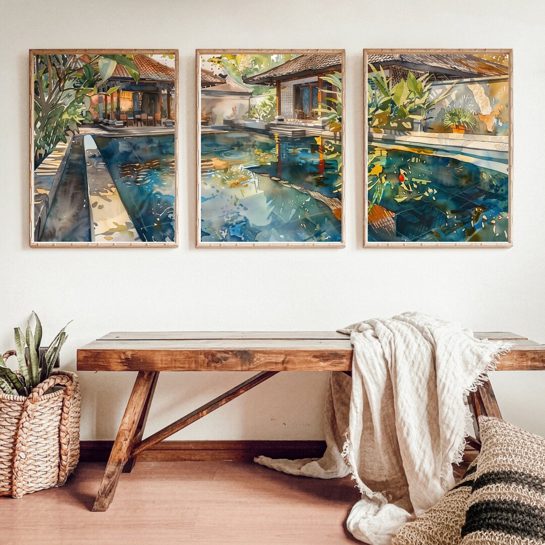 Bali Accommodation Pool Poster Set of 3 - Watercolor Art Prints ...