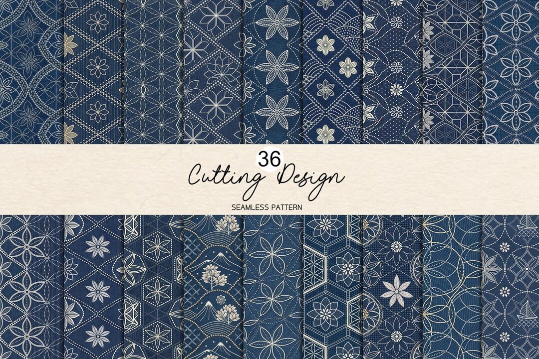 Elegant Sashiko Inspired Digital Patterns Pack - 36 Seamless Images for ...