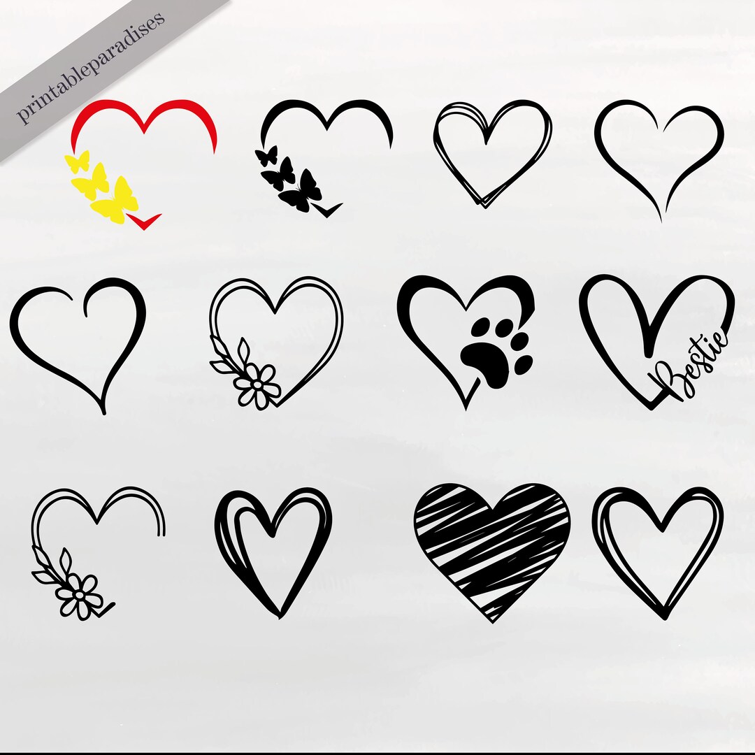 Open Heart Svg, Heart Outline, Floral Heart, Doodle Heart, Heart ...