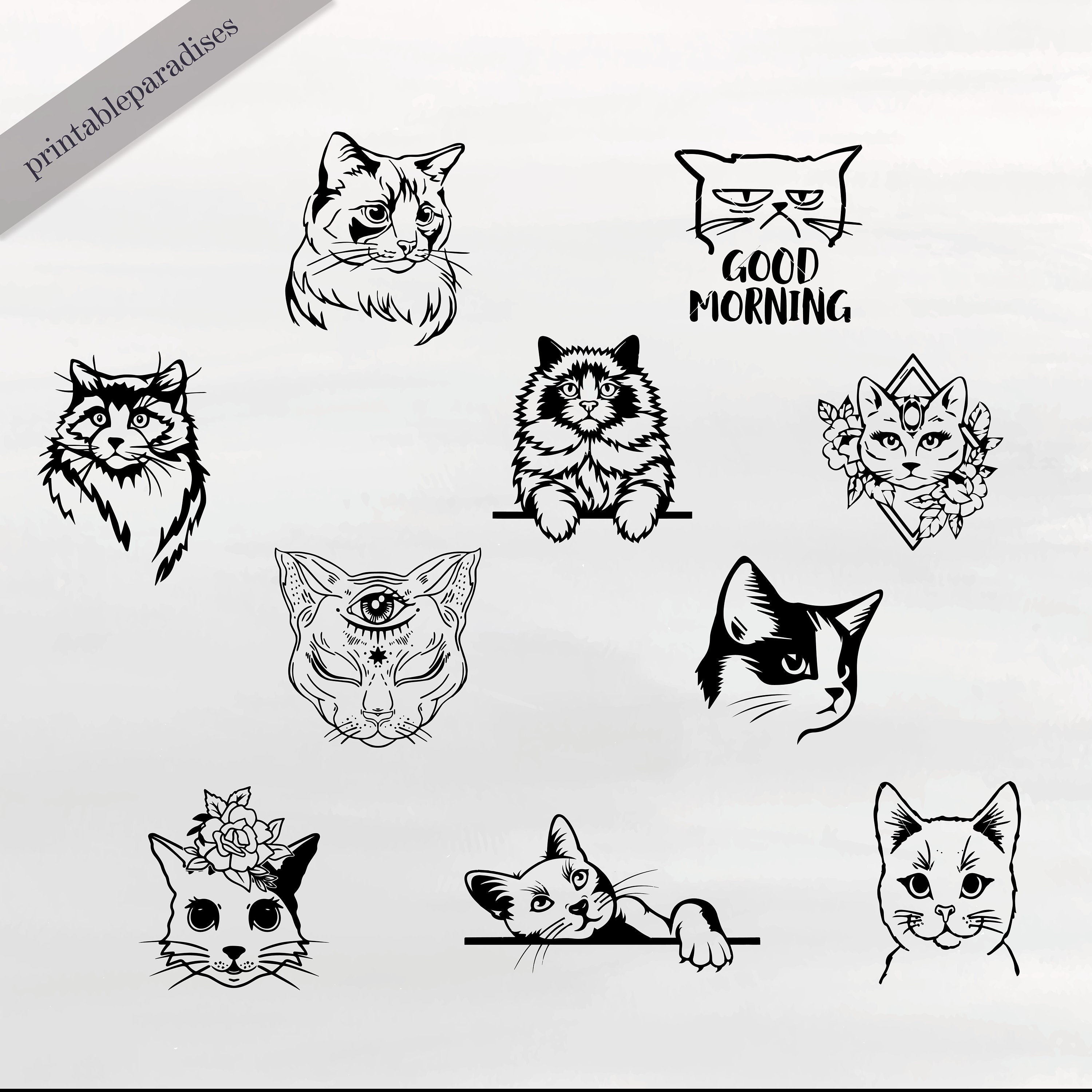 Cat Svg Bundle Cat Svg Cat Png Floral Cat Aloha Cat - Etsy
