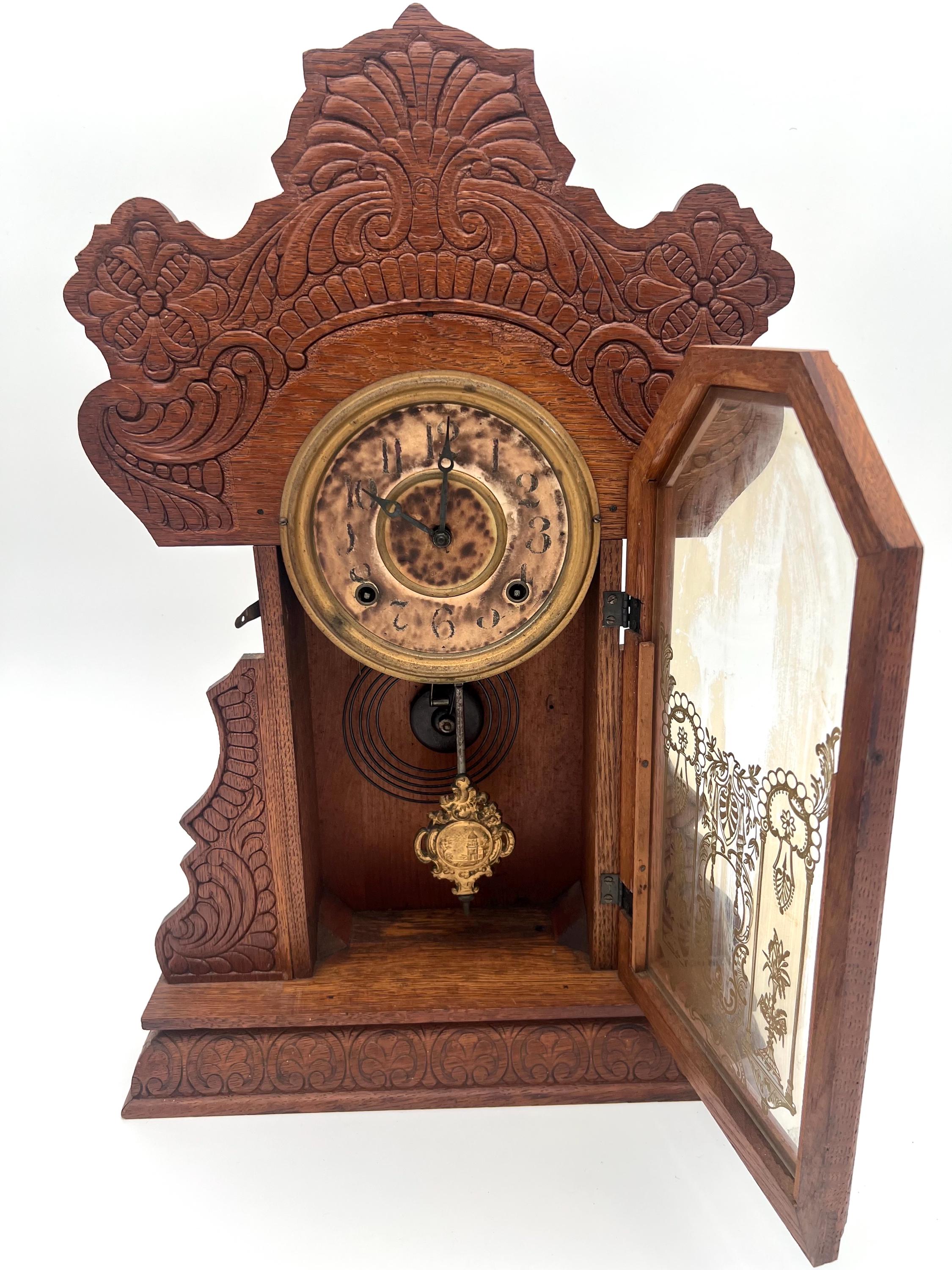 Antique Ingraham Gingerbread Clock: Victorian Oak Mantel Clock, Working ...