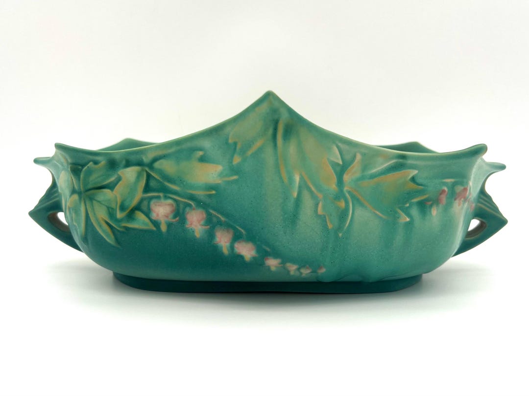 Roseville Bleeding Heart Console Bowl 382-10” | Matte Green Art Pottery ...
