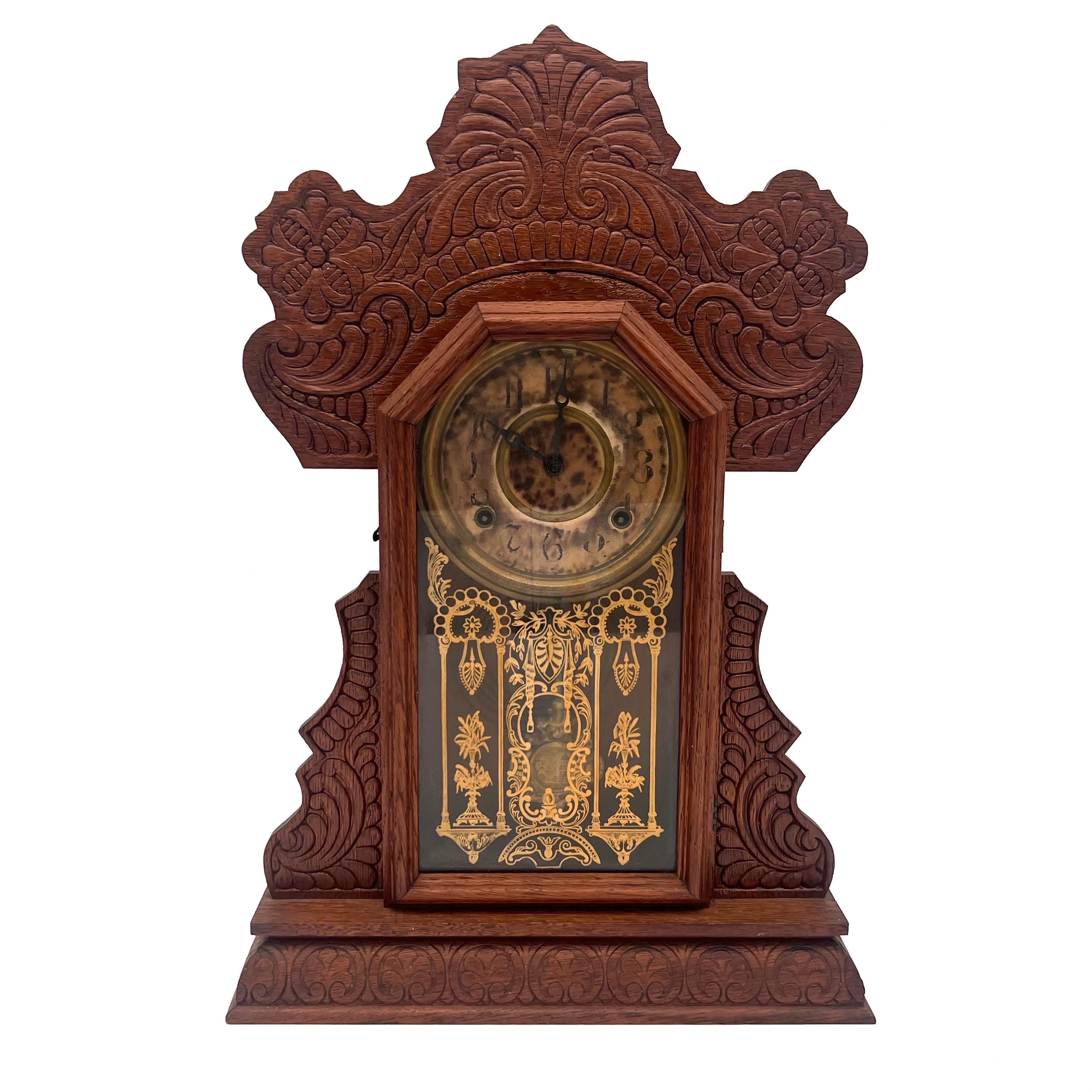 Antique Ingraham Gingerbread Clock: Victorian Oak Mantel Clock, Working ...