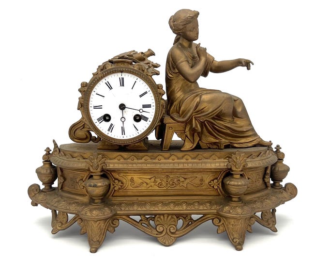 Antique French Style Mantel Clock W/ Woman and Lyre – Working and ...