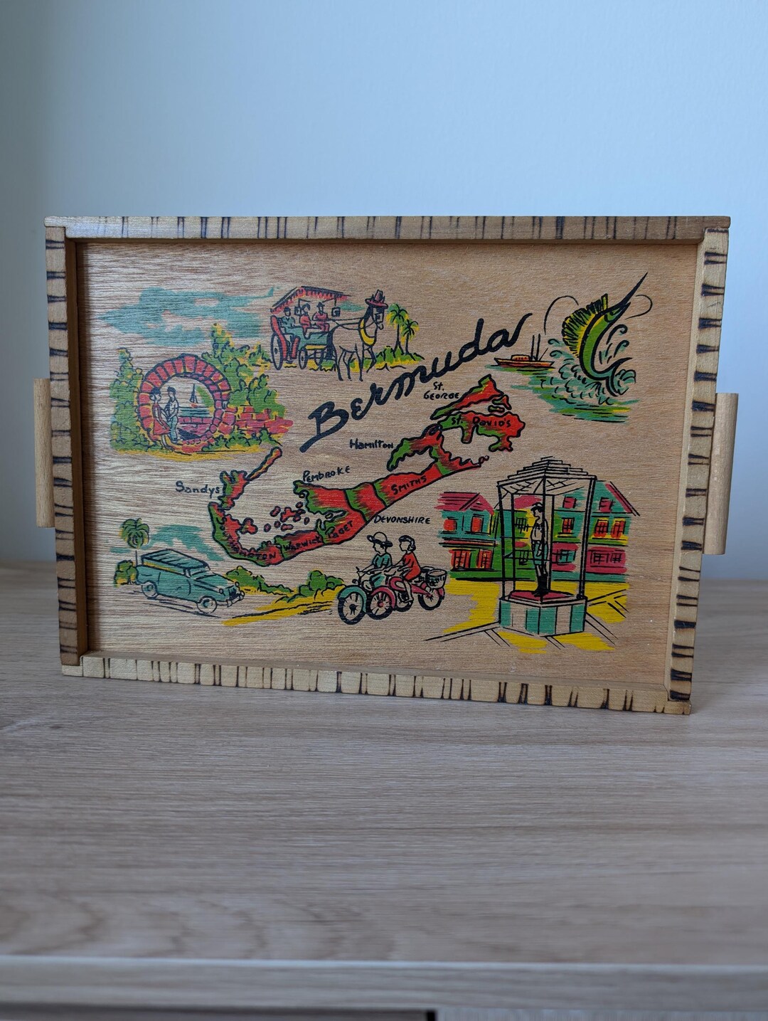 Vintage MCM Wooden Bermuda Souvenir Serving Tray - Etsy