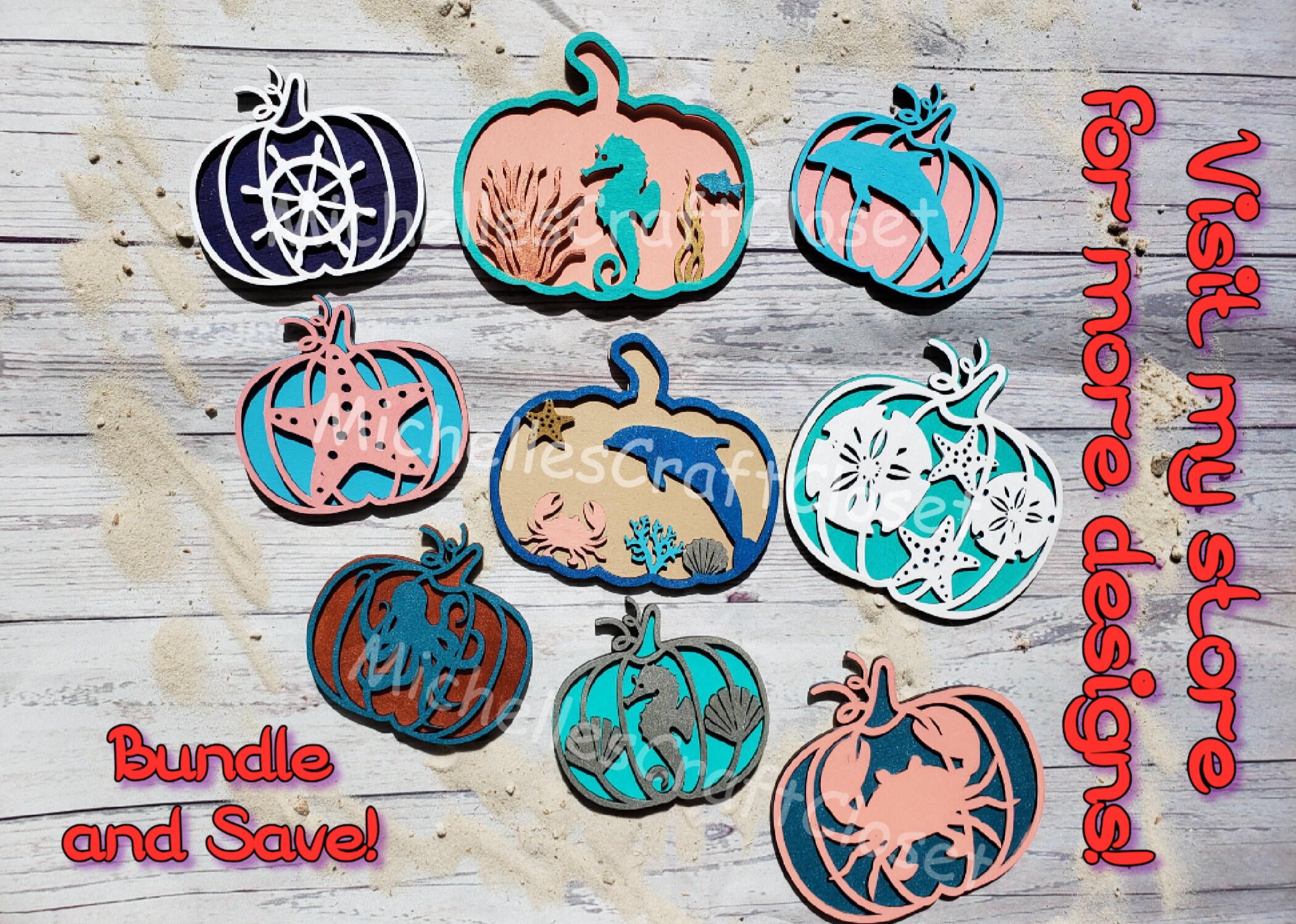 3D Layered Coastal Beach Dolphin Crab Sealife Pumpkin Fall - Etsy