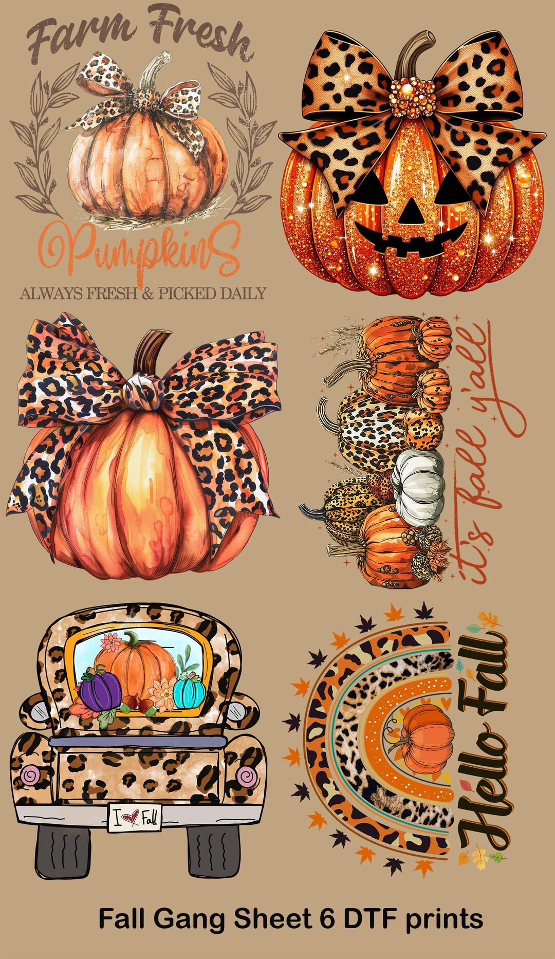 Fall Leopard Gang Sheet , Ready to Press DTF TRANSFER, DTF Gang Sheet ...