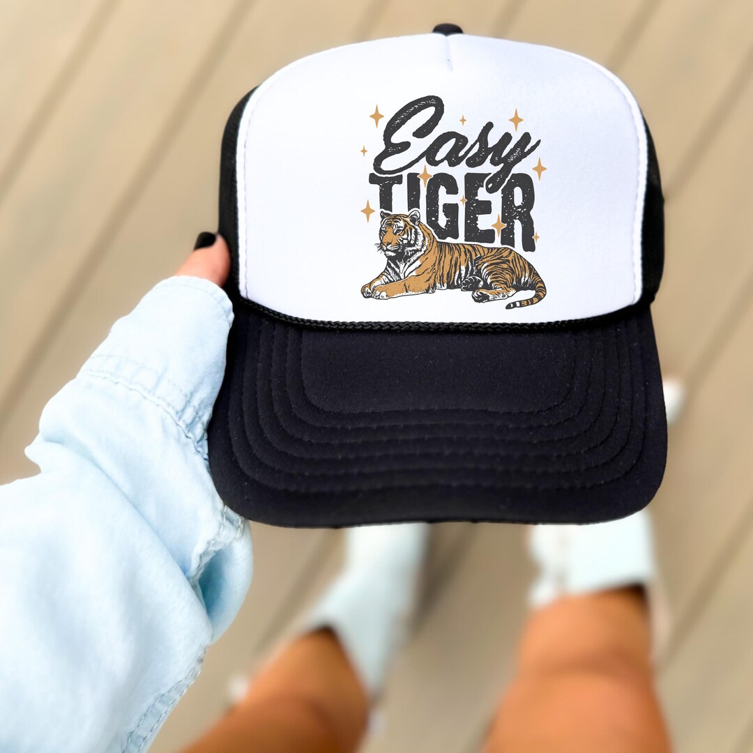 Easy Tiger Hat, Tiger Graphic Trucker Hat, Black White Foam Snapback ...