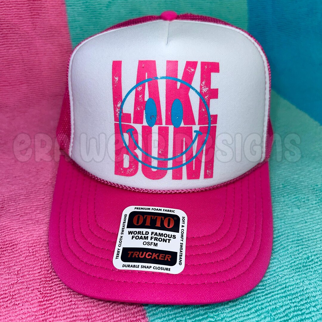 Lake Bum Trucker Hat, Summer Trucker Hat, Lake Trucker Hat, Hot Pink ...