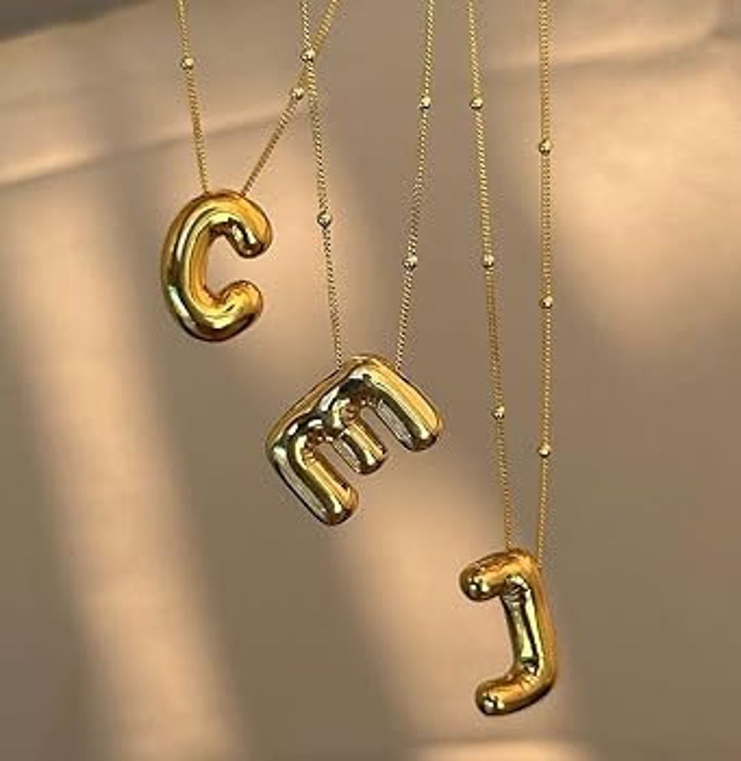 Balloon Letter Necklace 14k Gold Balloon Necklace Jewelry - Etsy