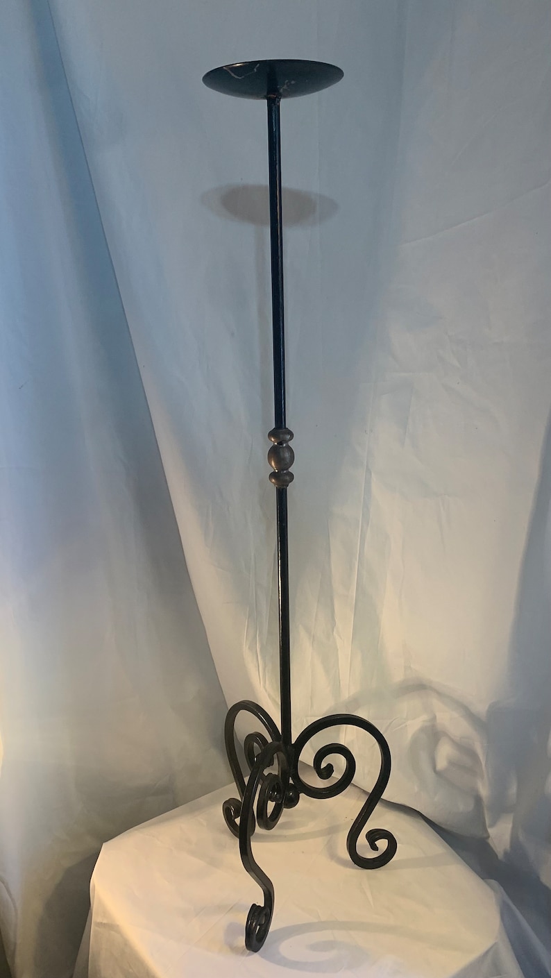 Vintage Wrought Iron Candle Stand – Hand Forged Floor Standing Candle ...