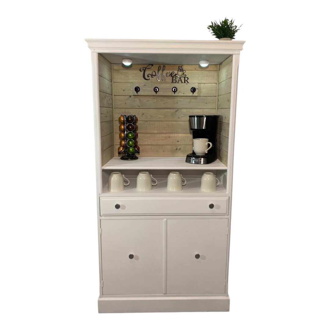 Coffee Hutch Farmhouse Kitchen Coffee Bar Cabinet Coffee Station Pantry ...