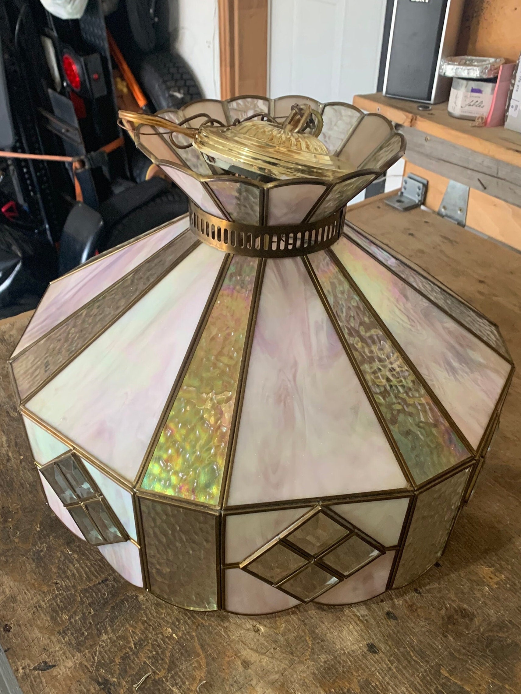 Vintage Retro Stained Glass Light Cover. 5 Bulb Chandelier Hardware. 16 ...