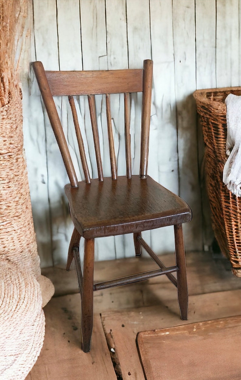 Vintage Primitive Farmhouse Chair – Antique Wooden Plank Seat Chair ...