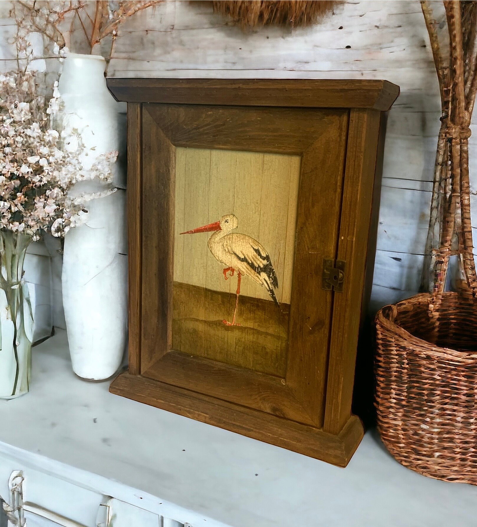 Vintage Decor Country Cottage Barn House Bird Decor. Wooden Key Cabinet ...