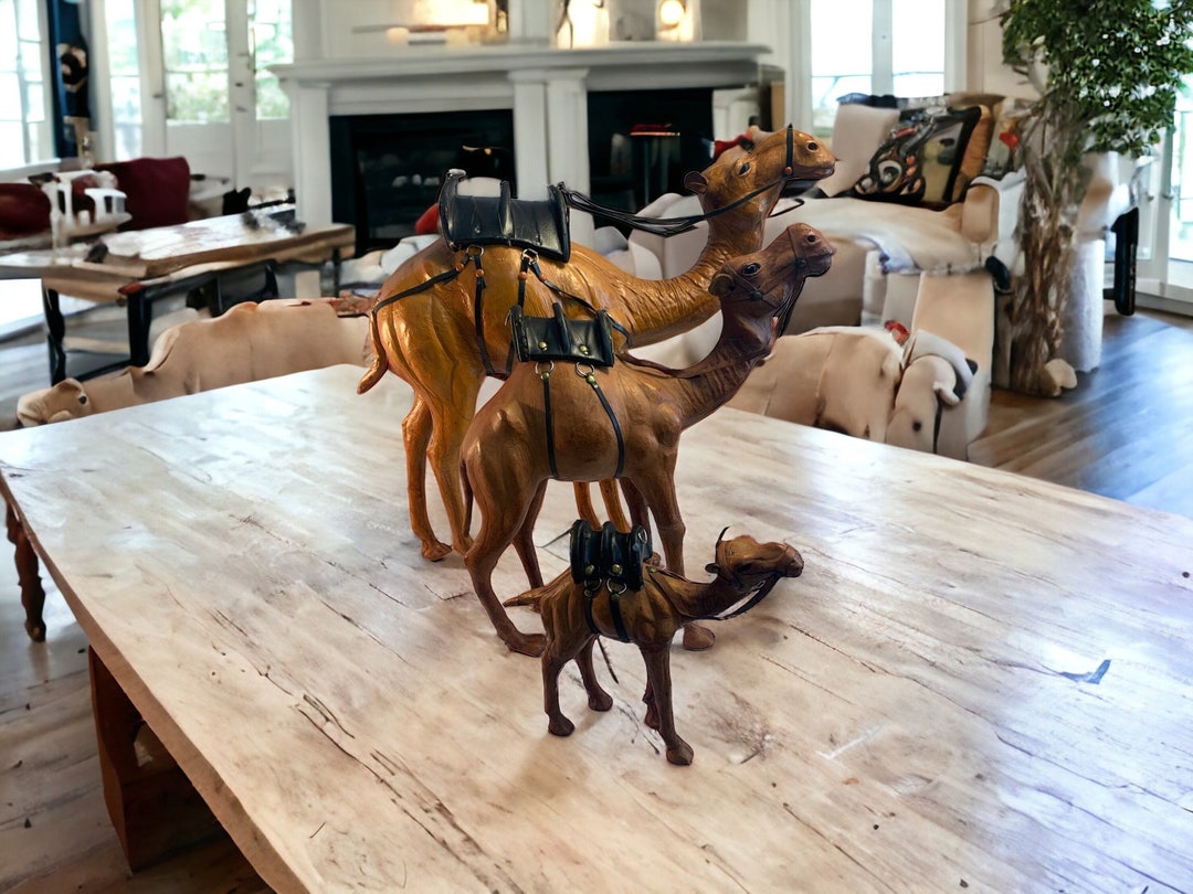Hand Crafted Leather Camel Family Camels Figurine Christmas Gift Camel ...
