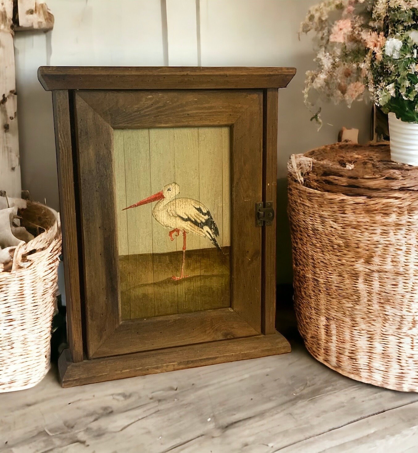 Vintage Decor Country Cottage Barn House Bird Decor. Wooden Key Cabinet ...