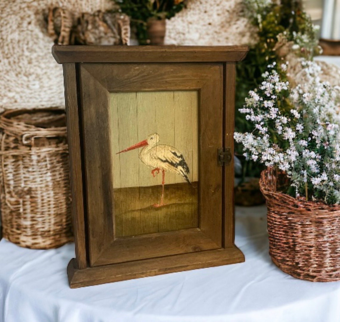 Vintage Decor Country Cottage Barn House Bird Decor. Wooden Key Cabinet ...