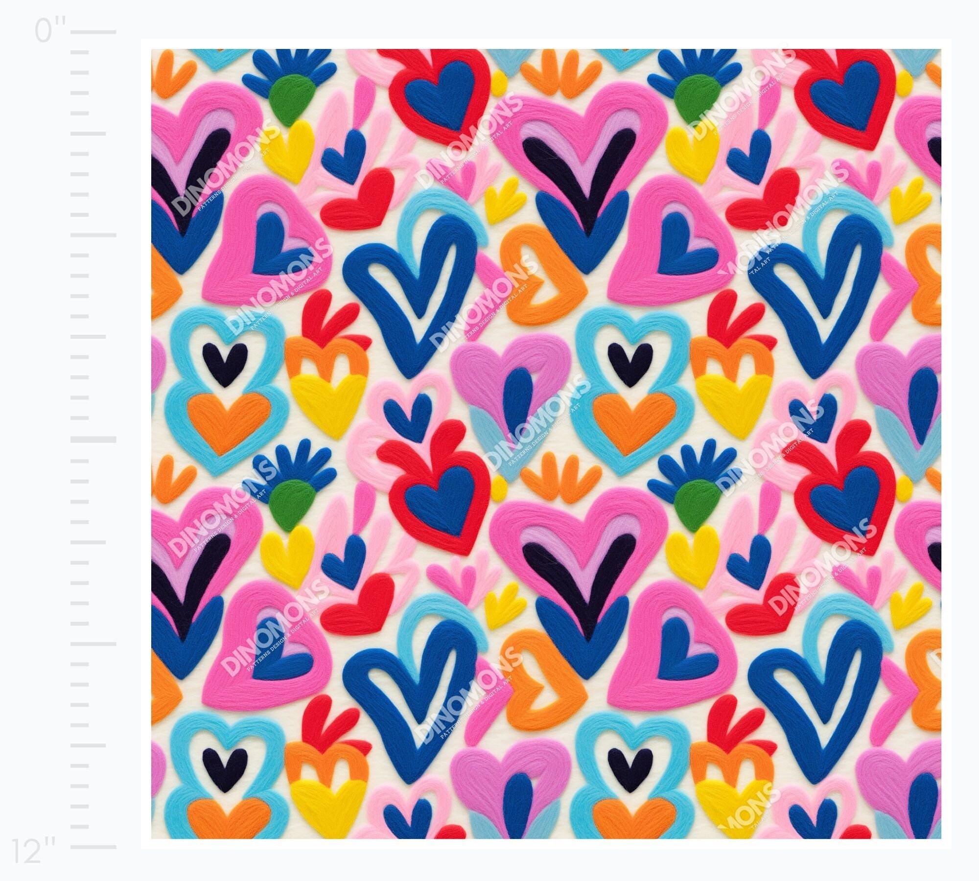 Cute Heart Kid Art Style Seamless Patterns, Cute Heart Digital Paper ...