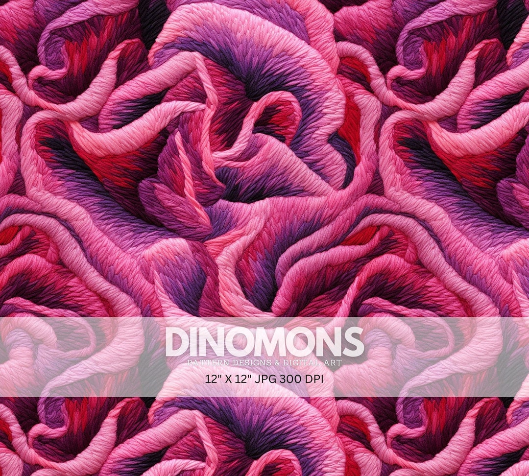 Rose Petal Embroidery Style Seamless Patterns, Pink Roses Flower ...