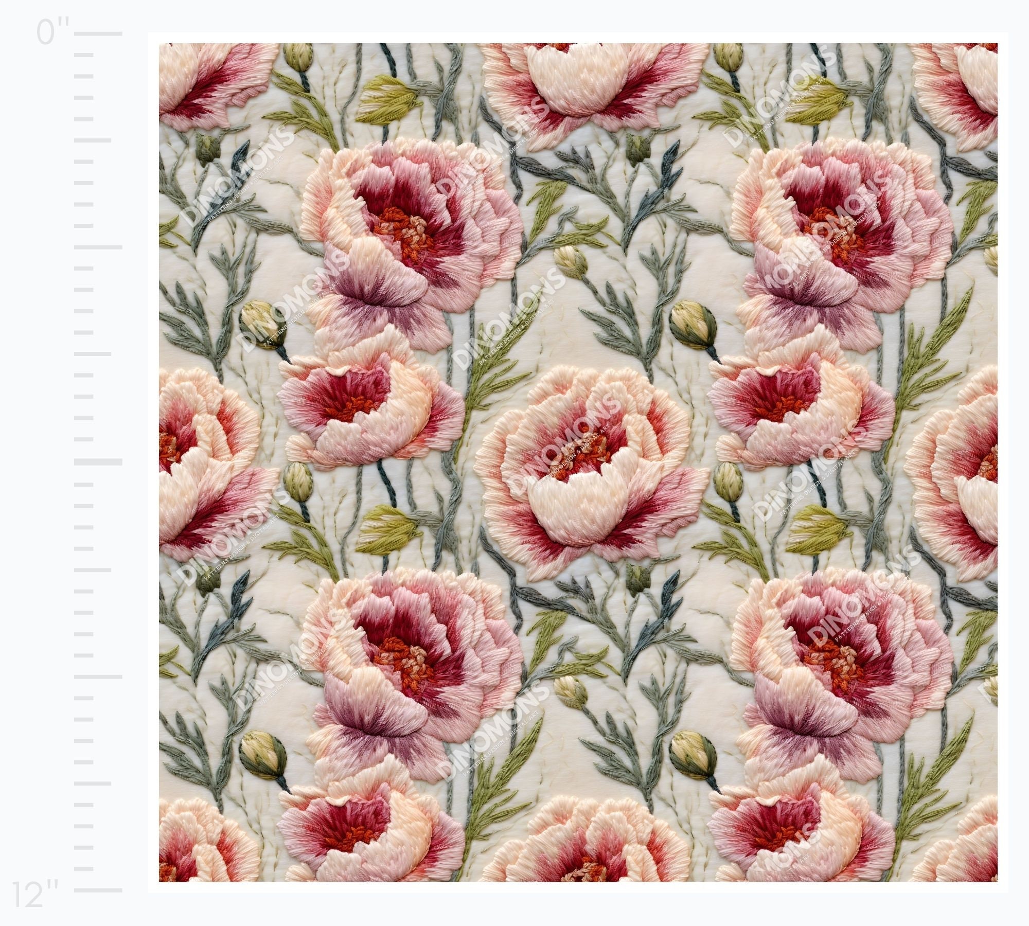 Peony Embroidery Style Seamless Patterns, Peony Flower Digital Paper ...