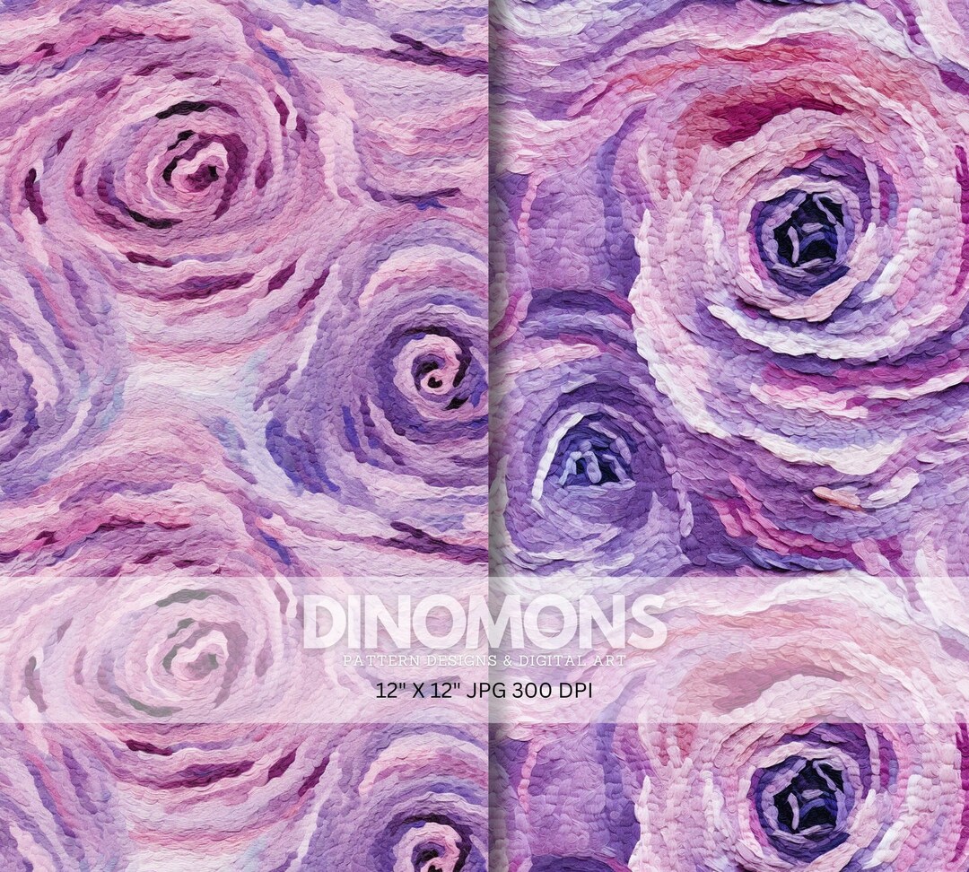 Purple Painted Roses Embroidery Style Seamless Patterns, Roses Flower ...