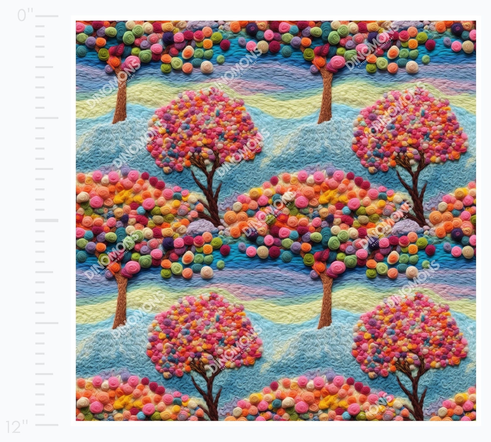 Rainbow Cotton Tree Embroidery Style Seamless Patterns, Cute Cotton ...