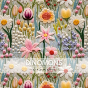 Pastel Floral Embroidery Style Seamless Patterns, Flower Pastel Digital ...