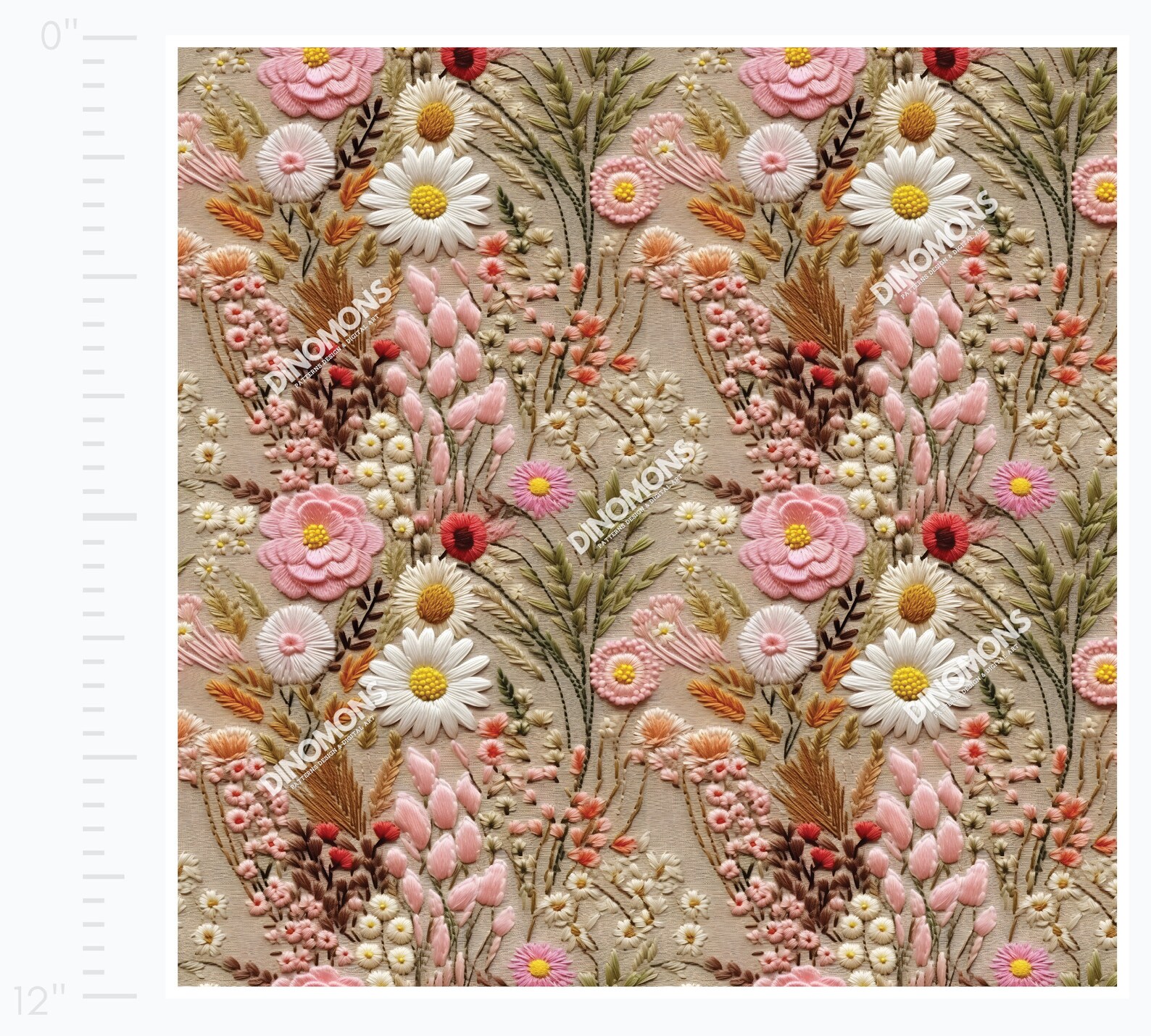 Pink Floral Embroidery Style Seamless Patterns, Pink Wildflower Digital ...