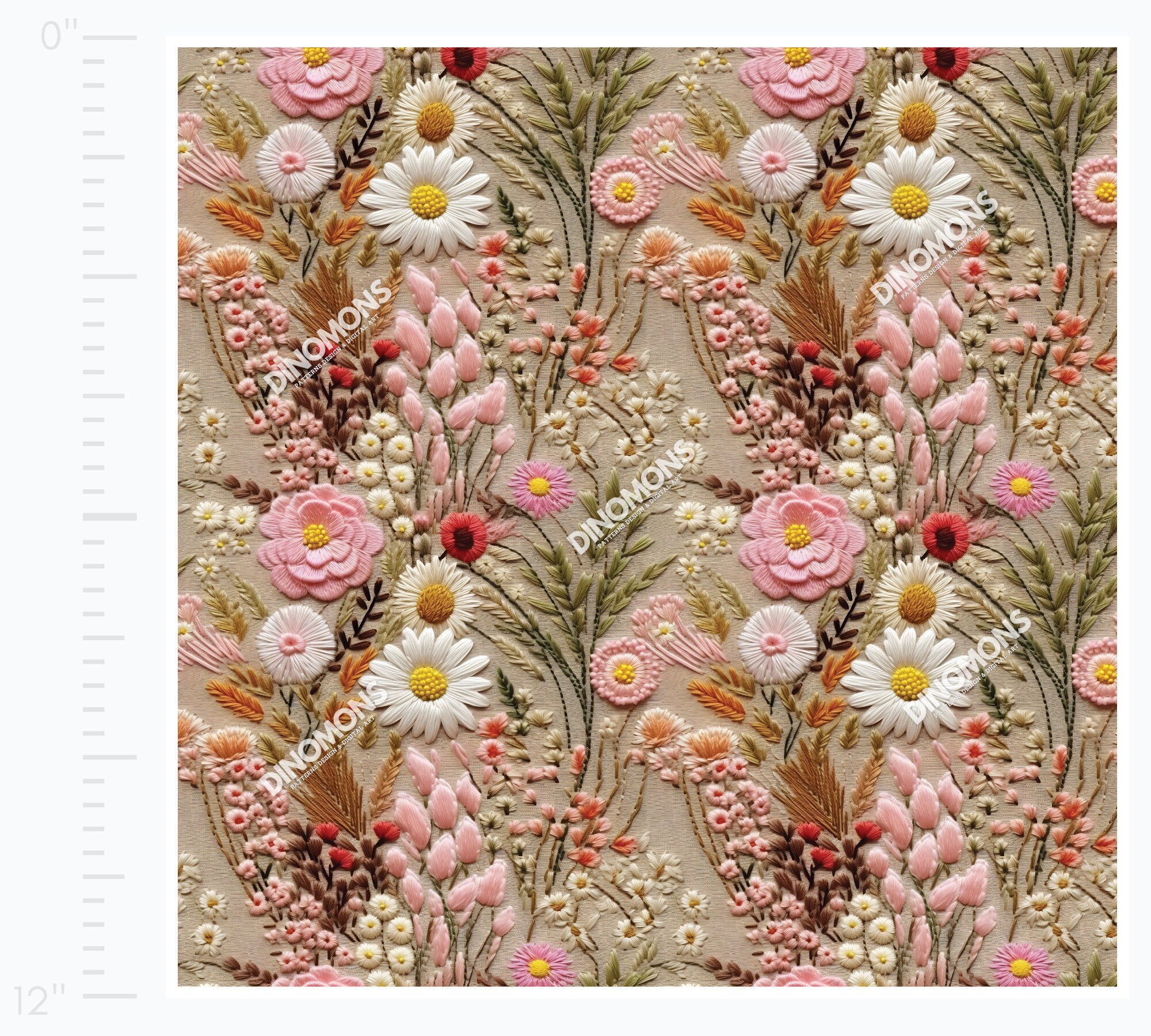 Pink Floral Embroidery Style Seamless Patterns, Pink Wildflower Digital ...