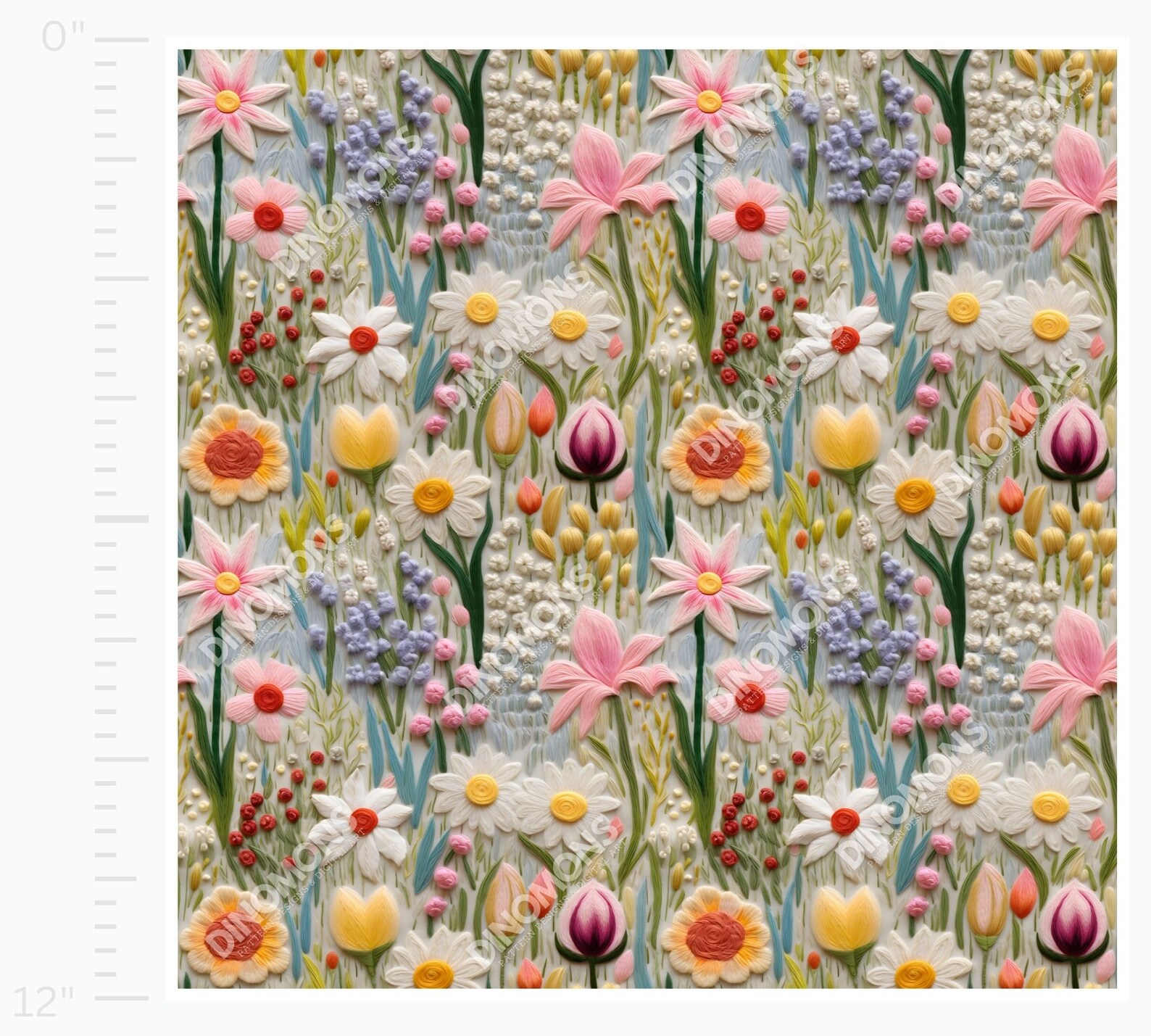 Pastel Floral Embroidery Style Seamless Patterns, Flower Pastel Digital ...