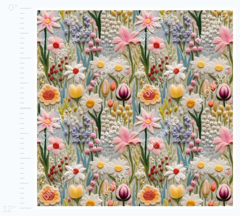 Pastel Floral Embroidery Style Seamless Patterns, Flower Pastel Digital ...