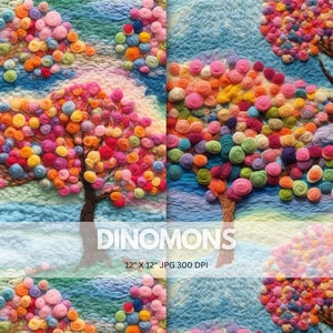 Rainbow Cotton Tree Embroidery Style Seamless Patterns, Cute Cotton ...