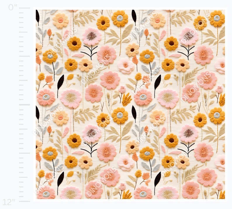 Minimal Pastel Flower Embroidery Style Seamless Patterns, Kids Design ...